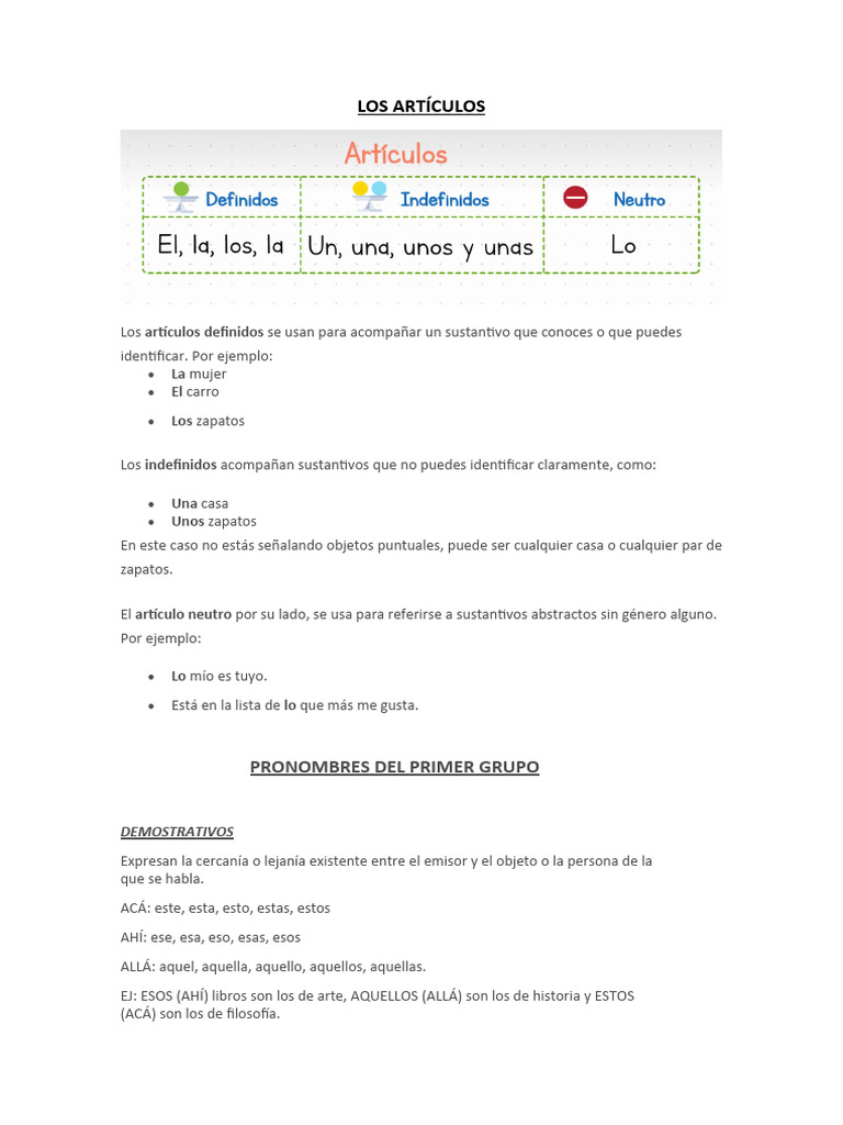 Los Artículos | PDF | Género gramatical | Sustantivo