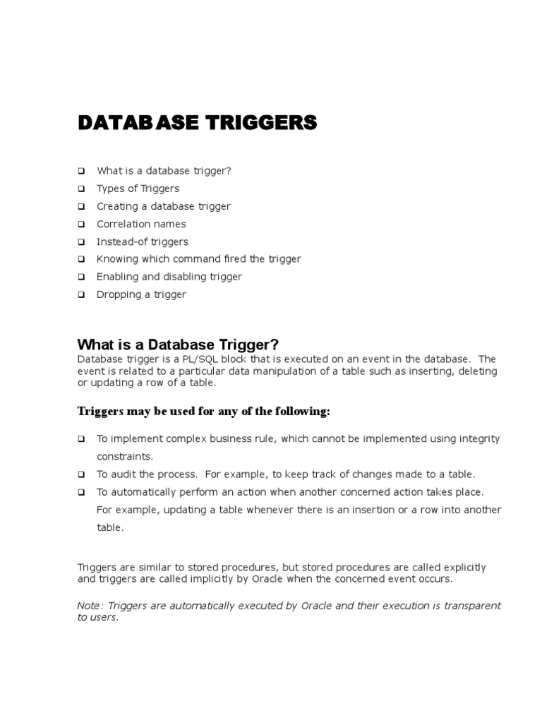Database Triggers | Download Free PDF | Information Technology Management | Areas Of Computer ...