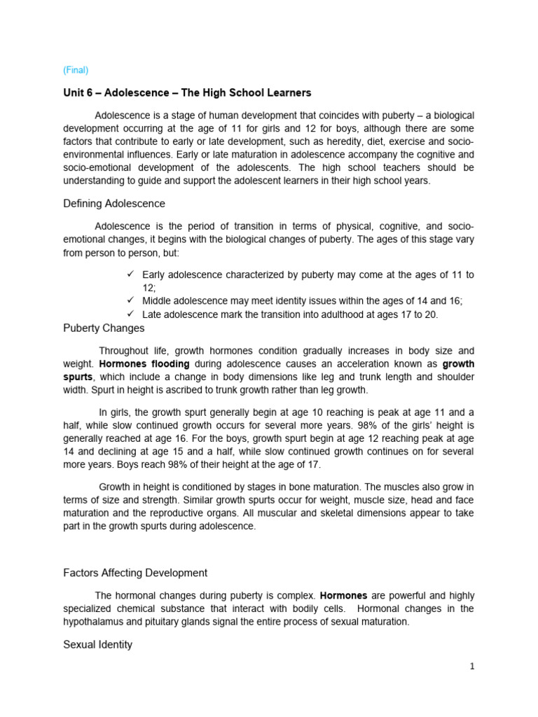 Ed1 Final Module Pdf Adolescence Emotions 1835