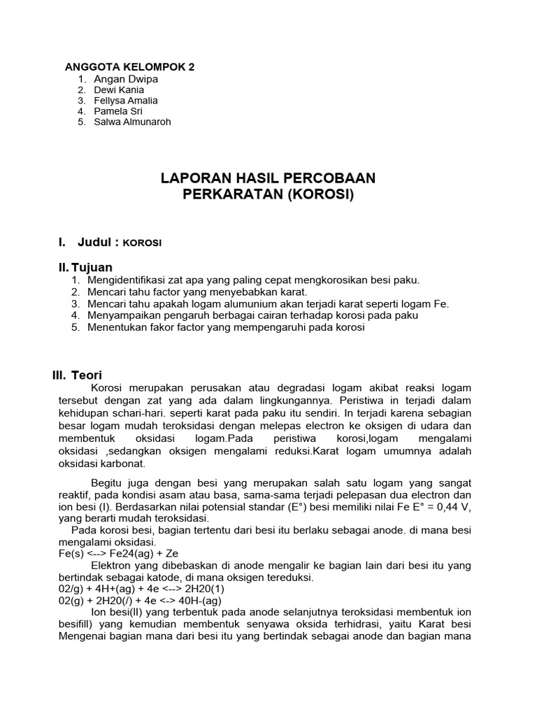 Kesimpulan Korosi pada Paku Besi | PDF | Kajian Bahasa Asing | Sains ...