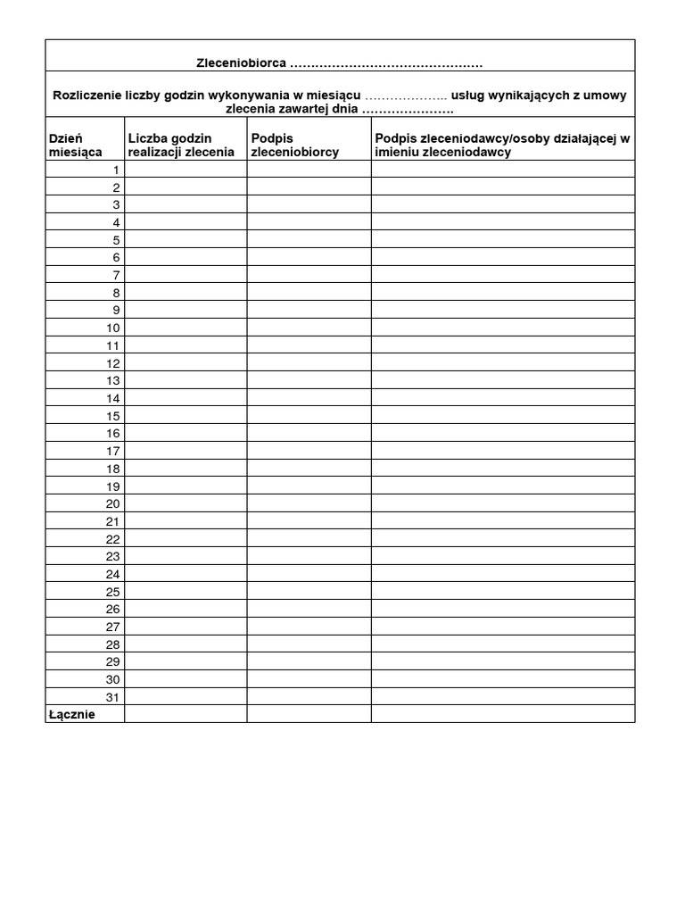 DO WYDRUKU Ewidencja Czasu Pracy | PDF