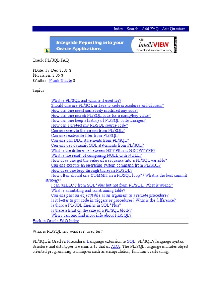 Index Search Add FAQ Ask Question | PDF | Pl/Sql | Oracle Database