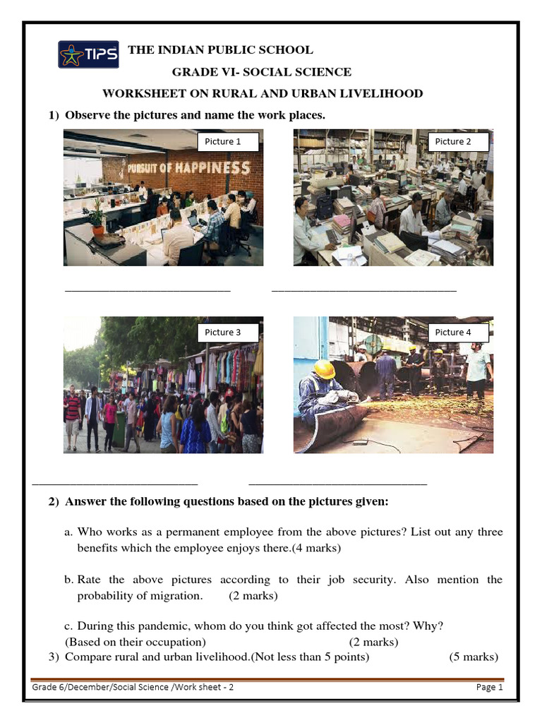 Rural and Urban Livelihood - December Worksheet 2 | PDF | Economies