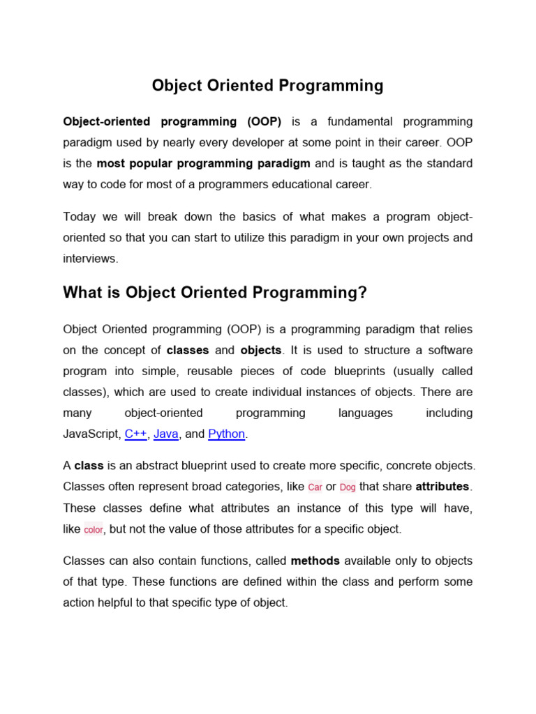 OOP Basics: Classes, Objects, Methods | PDF | Object Oriented ...