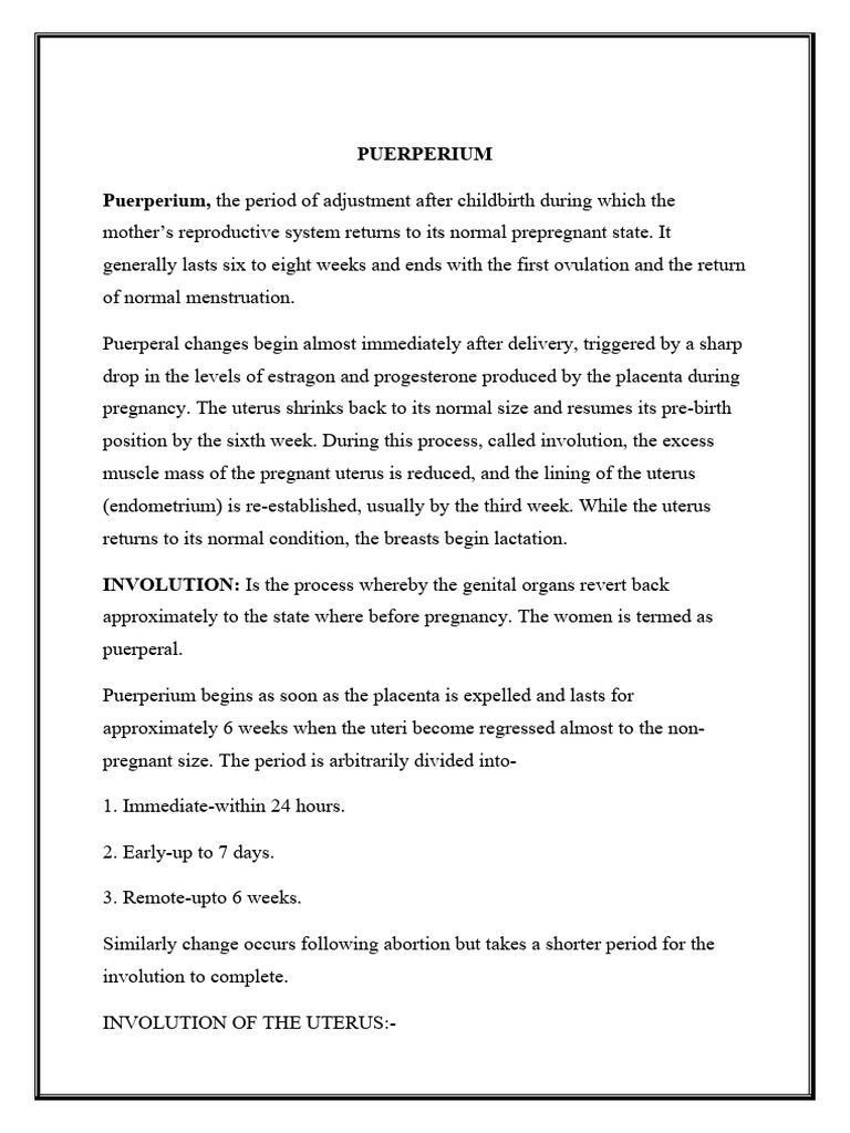Normal Puerperium | PDF | Lactation | Uterus