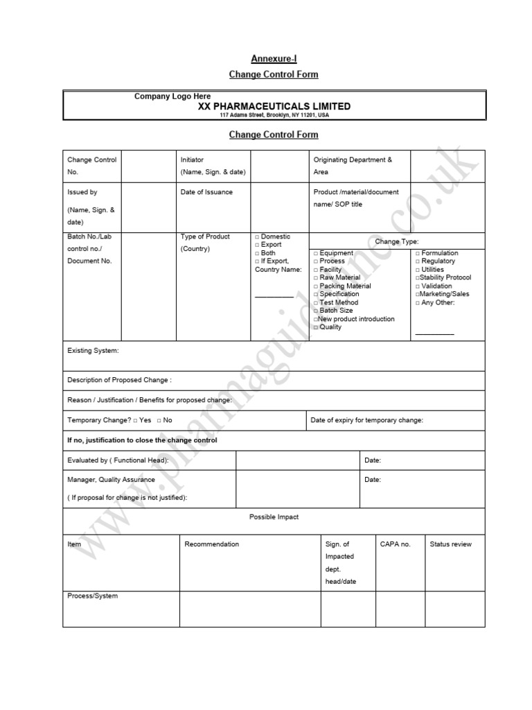 Annexure I Change Control Form | PDF | Packaging And Labeling ...