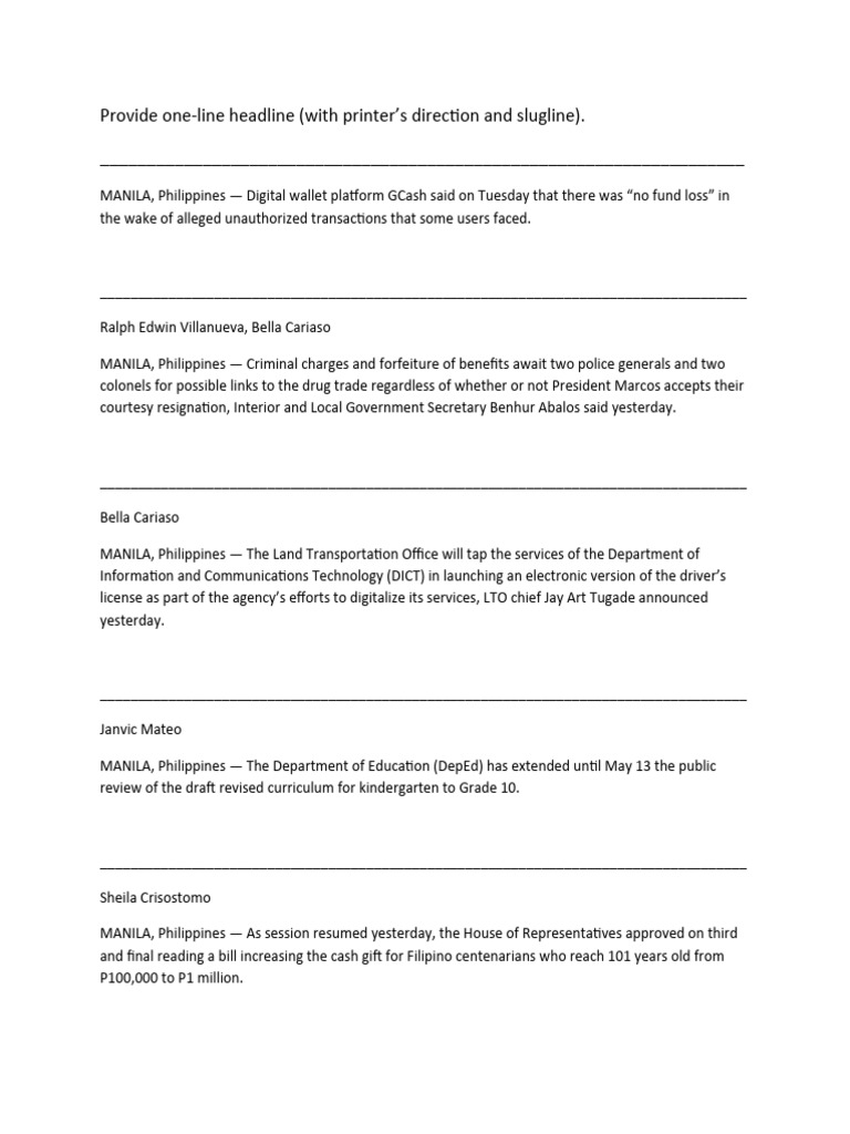 May 9 Headline Writing Exercise | PDF