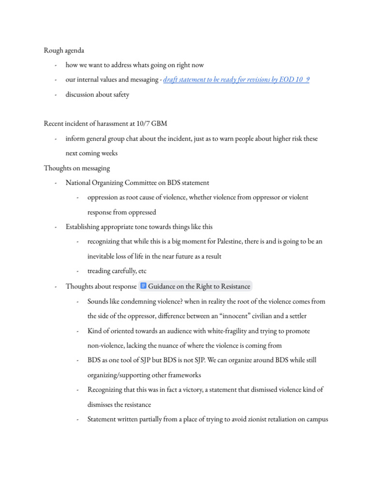 2023-10-08 Emergency Meeting Notes | PDF | Violence | Boycott ...