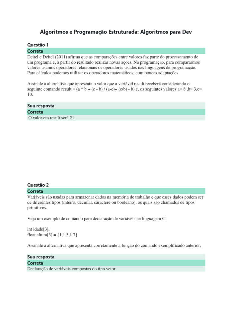 Algoritmos e Programação Estruturada Algoritmos para Dev | PDF ...