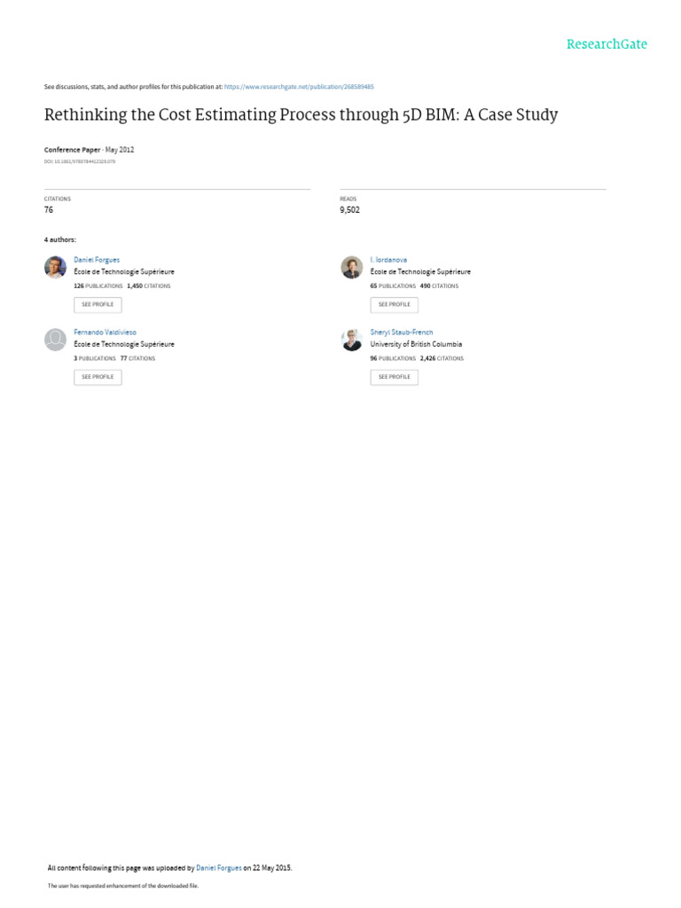 Rethinking The Cost Estimating Process Through 5D BIM: A Case Study ...