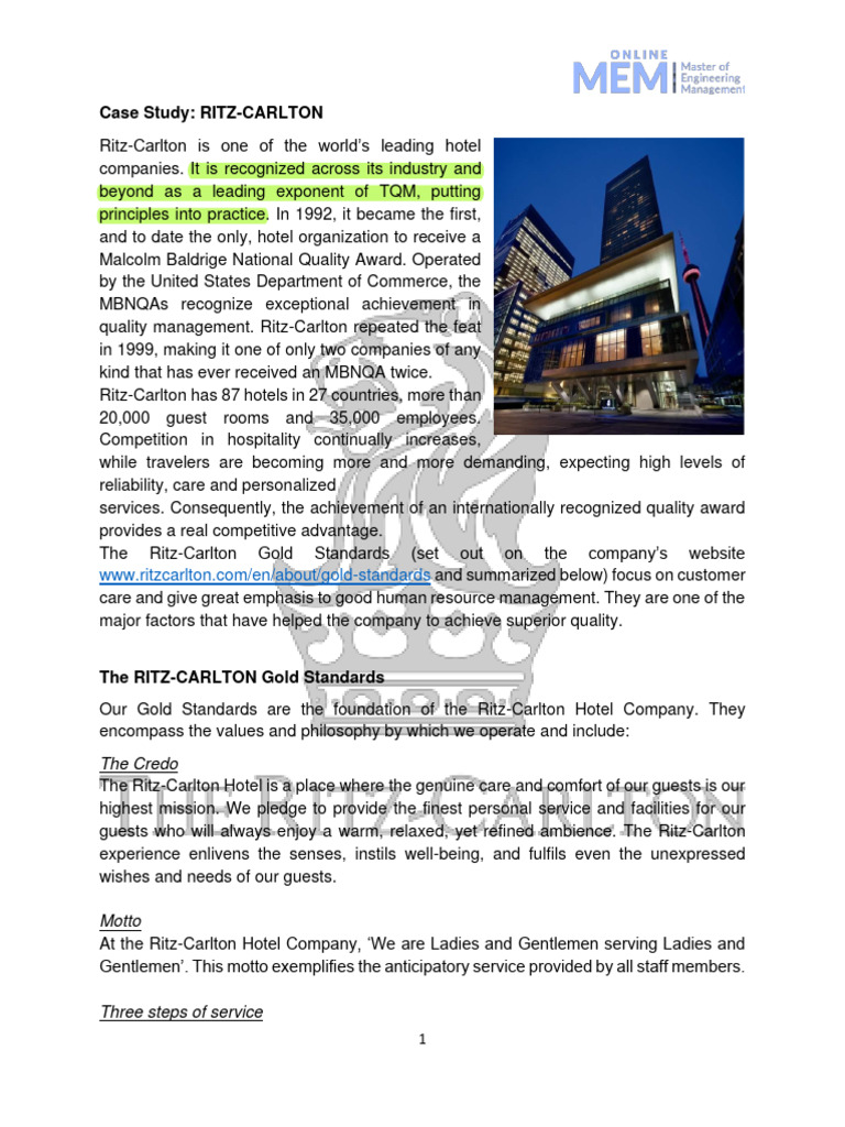 Case 3 - RITZ-CARLTON | Download Free PDF | Leadership | Empowerment