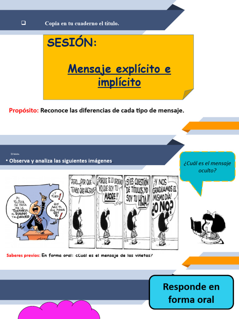 23-05-Mensaje Explícito e implícito-PPT 5to Sec | PDF