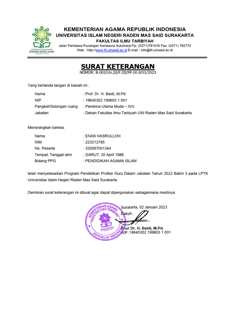 3A PAI 2022 ENAS NASRULLOH Surat Keterangan Menyelesaikan Program PPG ...