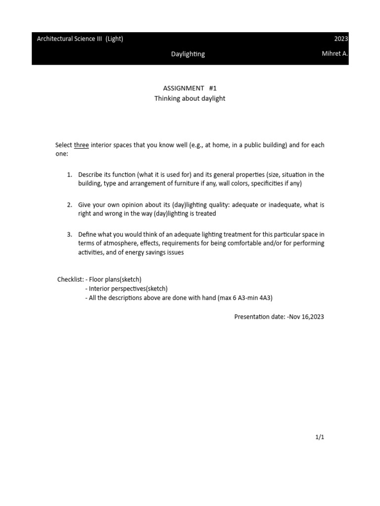 Daylight Assignment | PDF