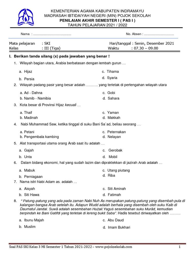 Soal Pas Ski Kelas 3 | PDF