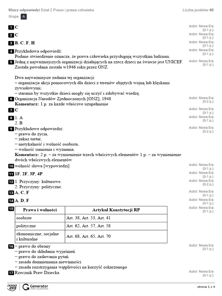 Dział 2 Prawo I Prawa Człowieka Klucz Odpowiedzi | PDF