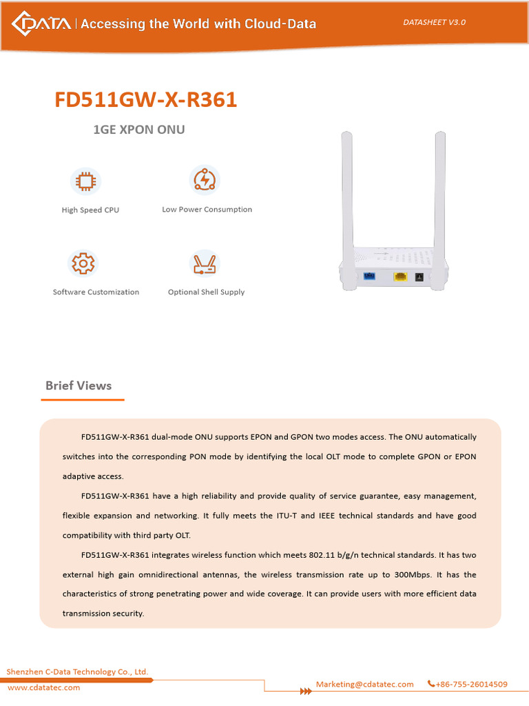 Cdata-Xpon Onu-Fd511gw-X-R361 (1ge Wifi) | PDF | Service Industries | Internet