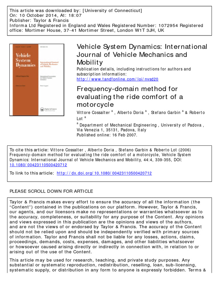 Cossalter 2006 | PDF | Spectral Density | Mechanics