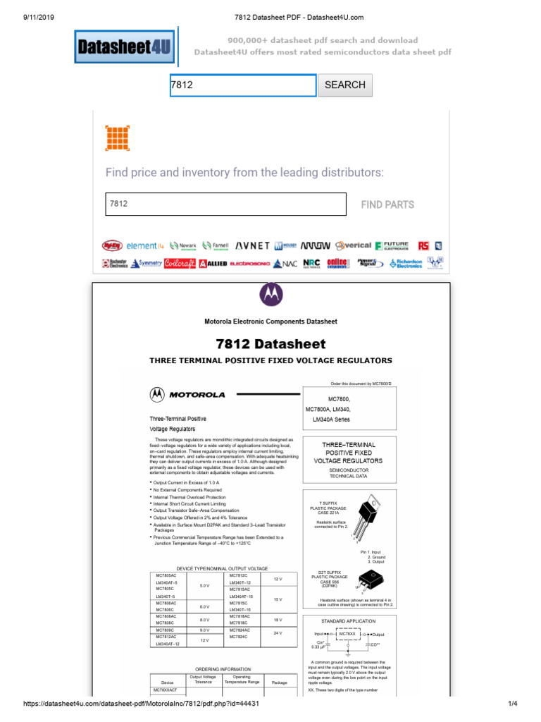 7812 Datasheet PDF | PDF | Power Supply | Transistor