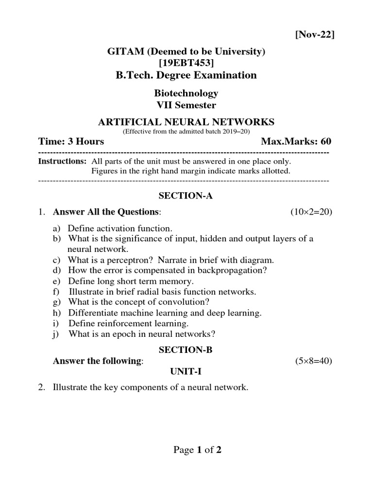 19ebt453 Artificial Neural Networks Pdf Artificial Neural Network Deep Learning
