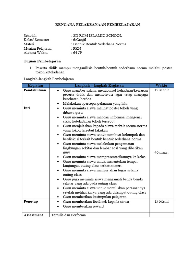 RPP PKN Kelas 6 | PDF