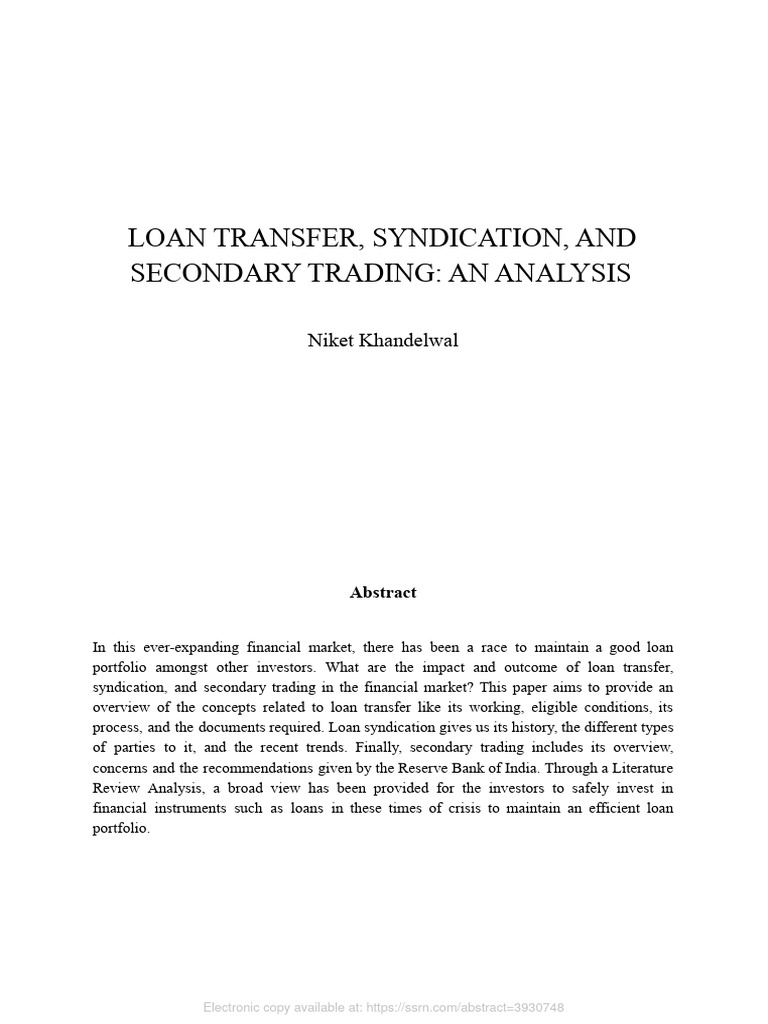 Loan Transfer and Syndication Guide | PDF | Loans | Syndicated Loan