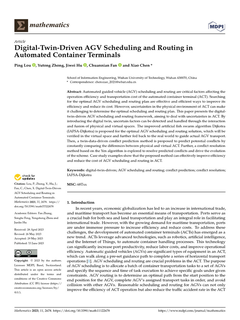 Digital Twin Driven Agv Scheduling And Routing In Pdf Mathematical Optimization Routing