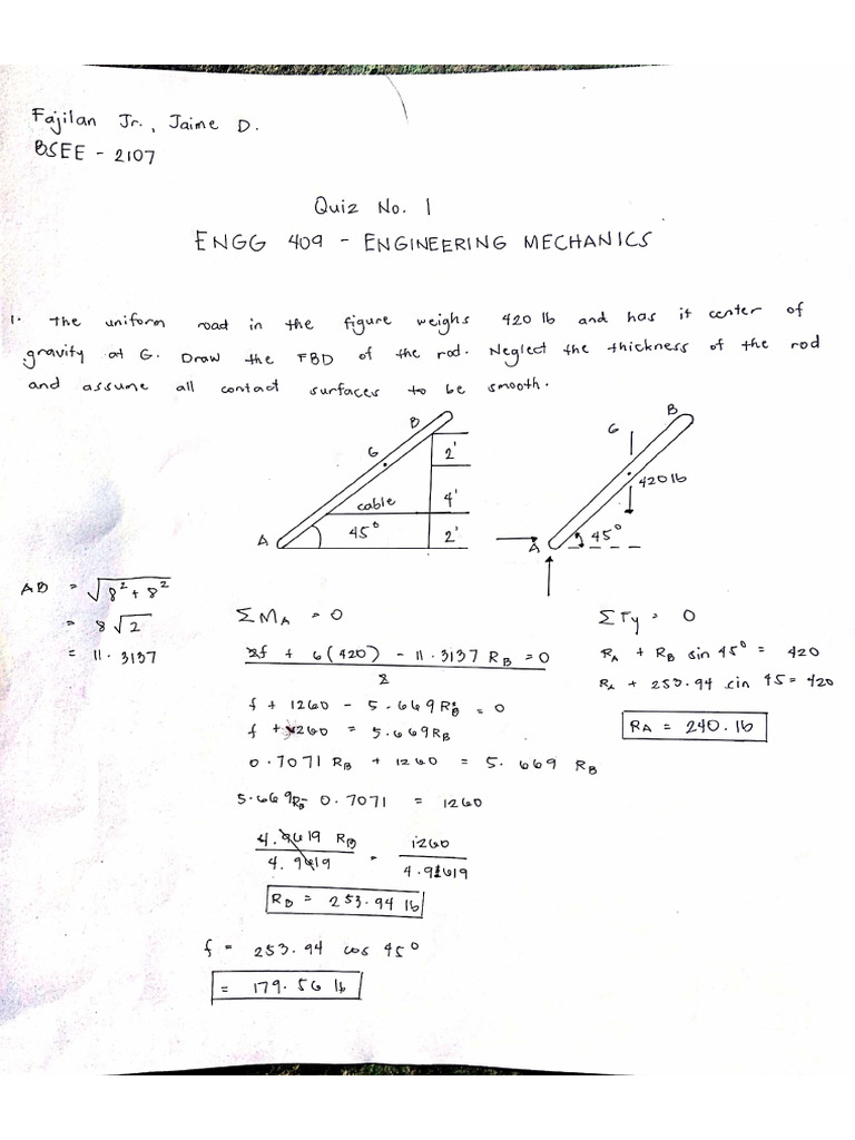 Quiz 1 Answer Key | PDF