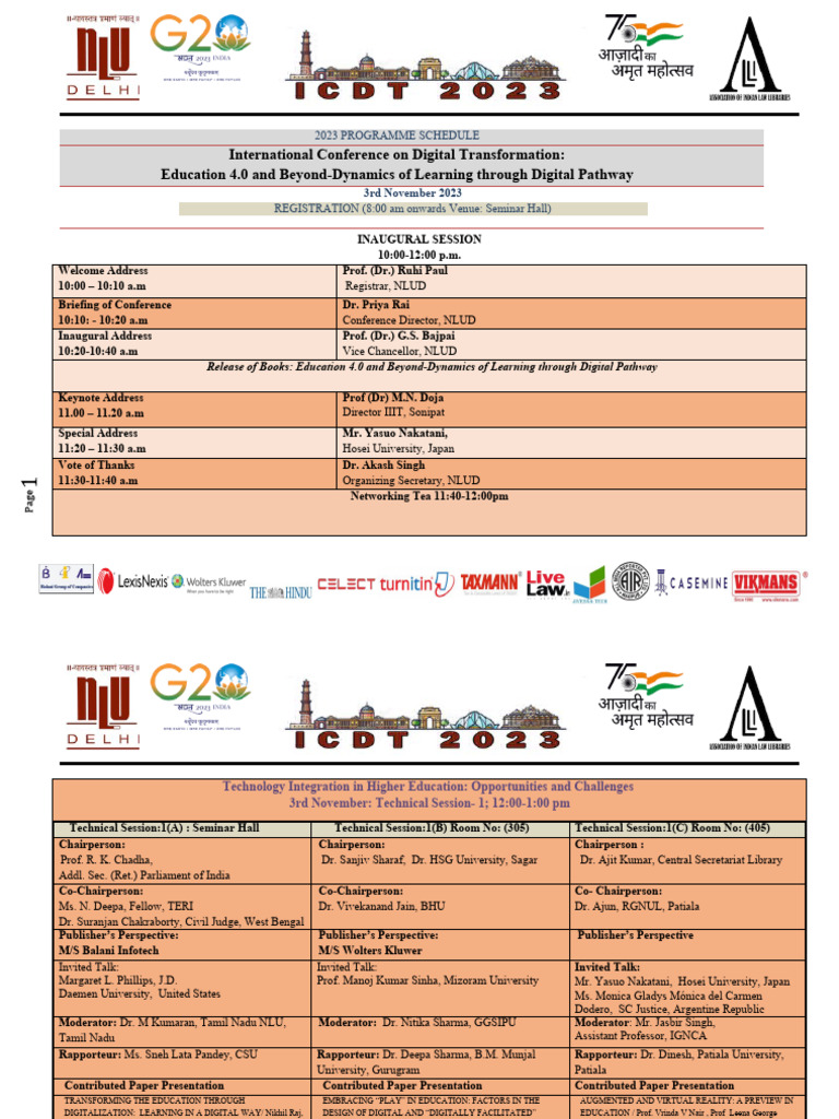 ICDT-2023 (Prog Sche) 3-4.11.23 | PDF | Intellectual Property
