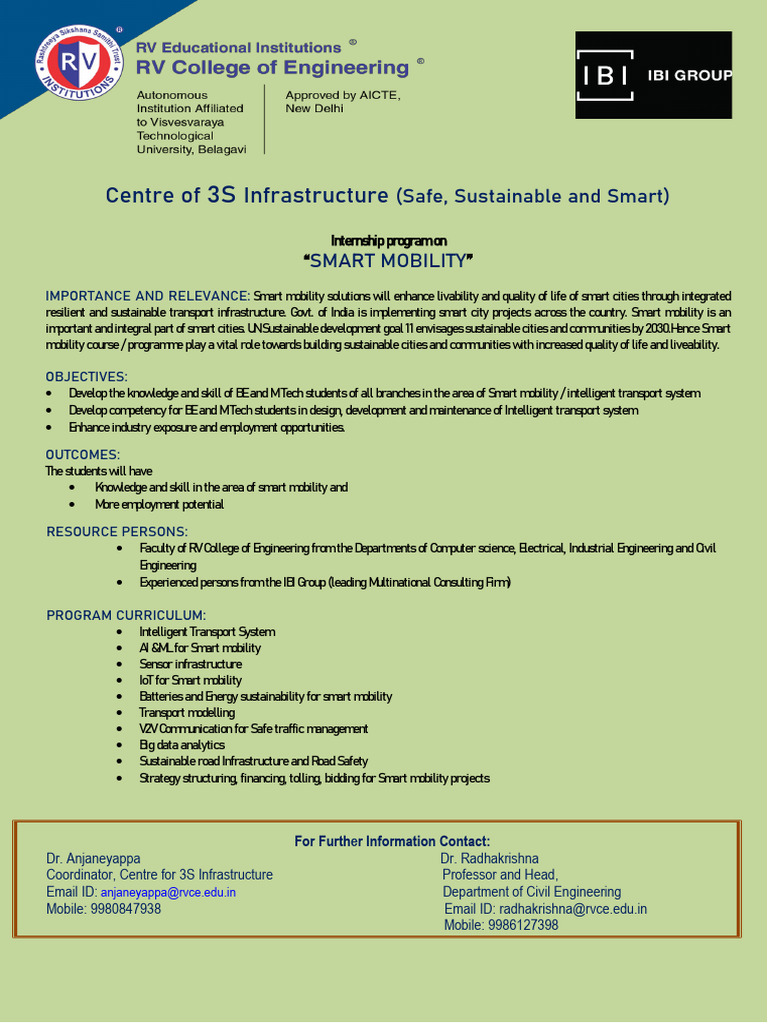 22-Centre For 3S Infrastructure - Internship Programme On Smart Mobility | PDF | Infrastructure ...