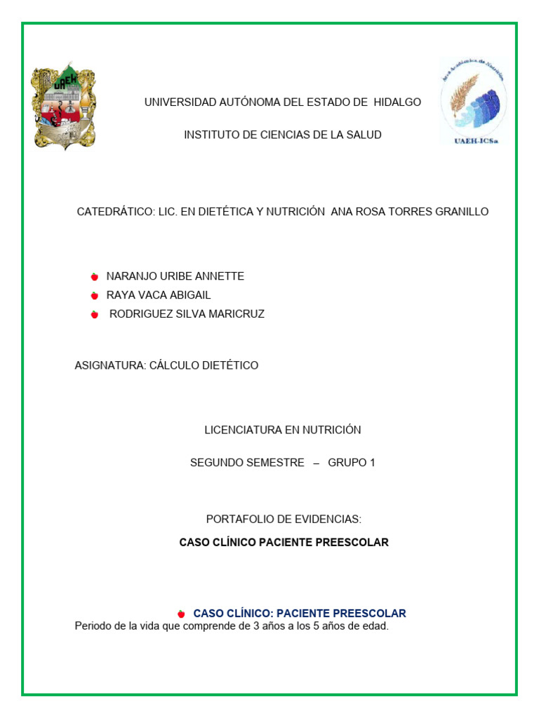 Preescolar - Caso Clínico | PDF | Caloría | Alimentos Preescolar - Caso Clínico | PDF | Caloría | Alimentos