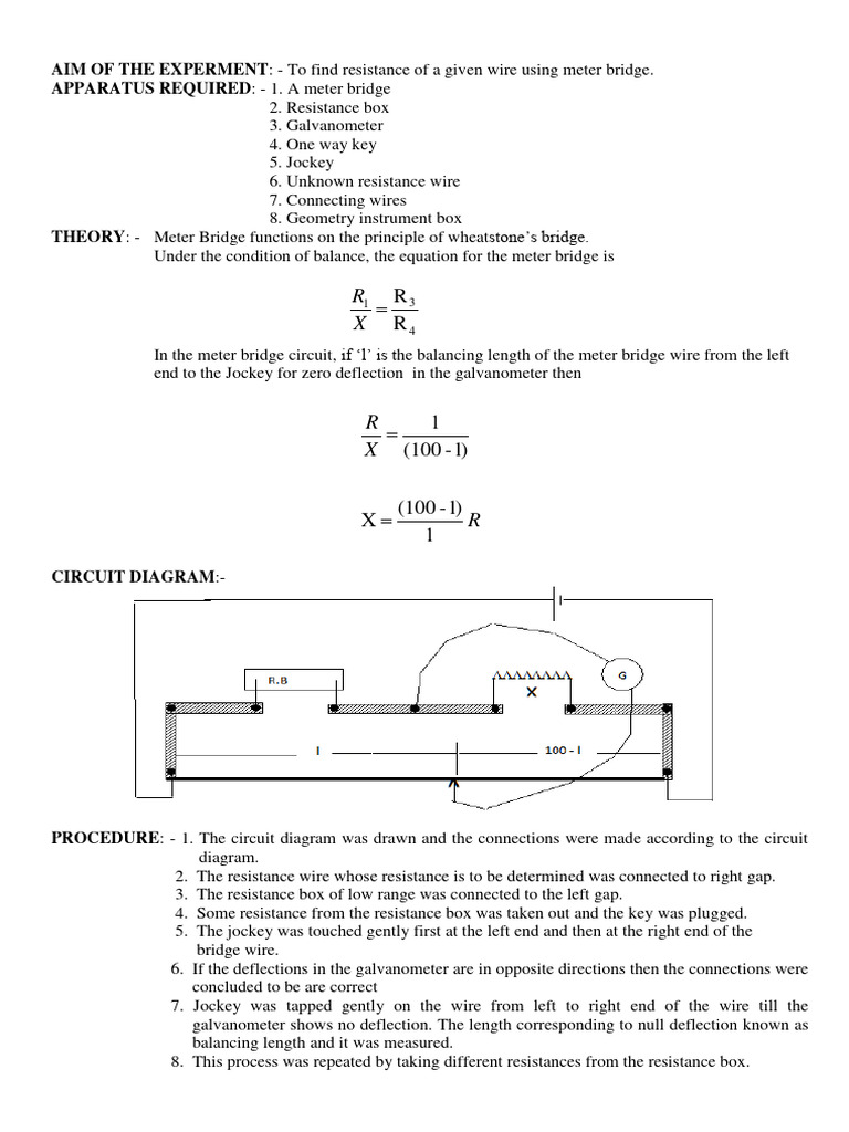 Expt - 2 Meterbridge | PDF | Electrical Resistance And Conductance | Metre