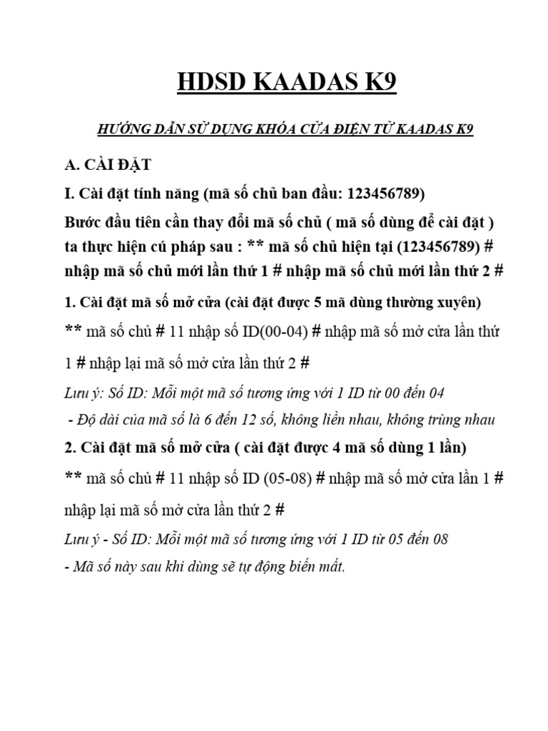 HDSD Kaadas K9 | PDF