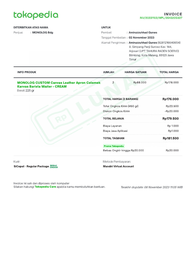 Invoice _ Tokopedia | PDF