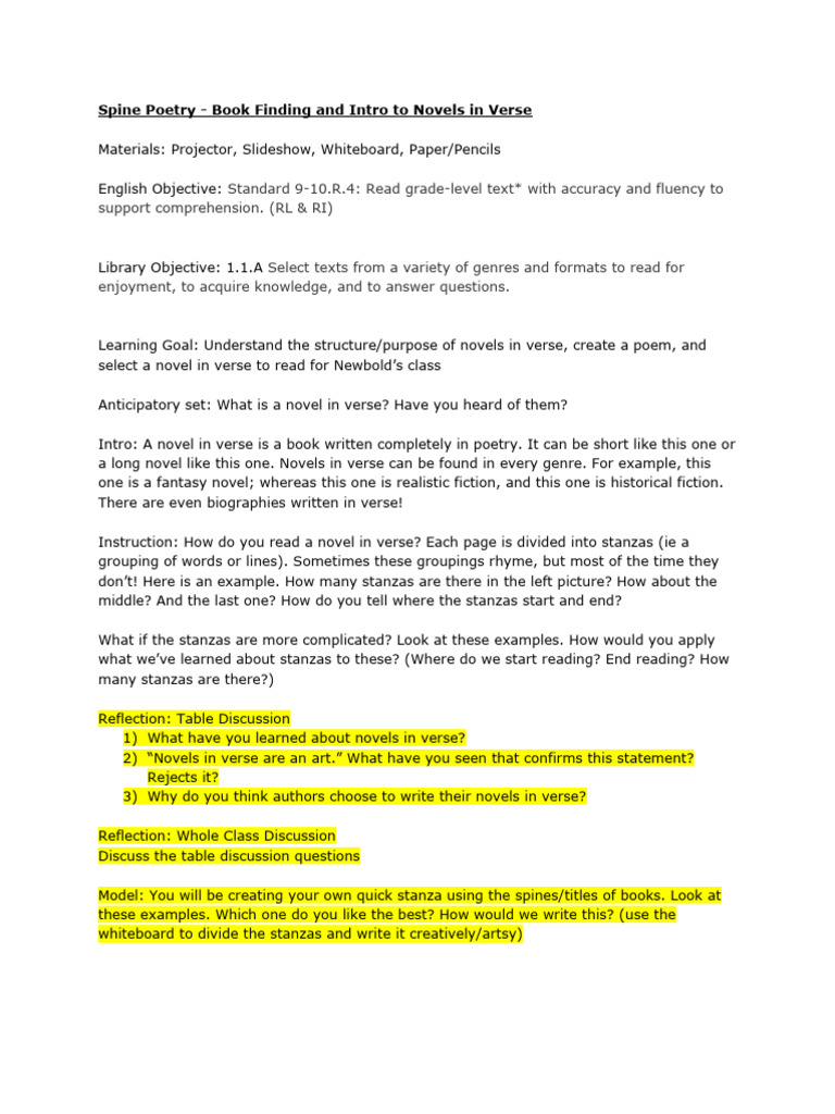 book spine poetry lesson plan | PDF | Poetry | Reading Comprehension