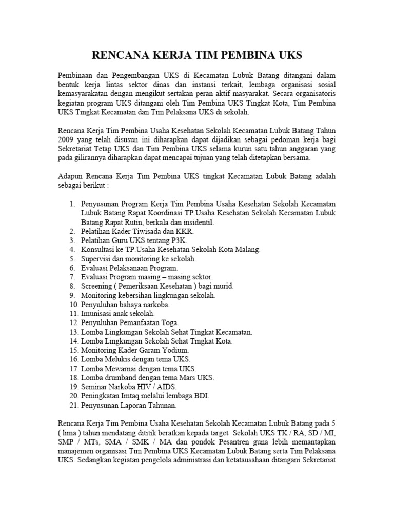 Rencana Kerja Tim Uks | PDF | Ilmu Sosial