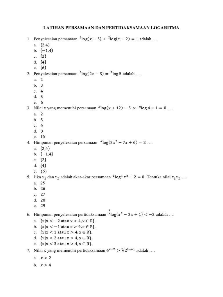Latihan Soal Persamaan & Pertidaksamaan Logaritma | PDF