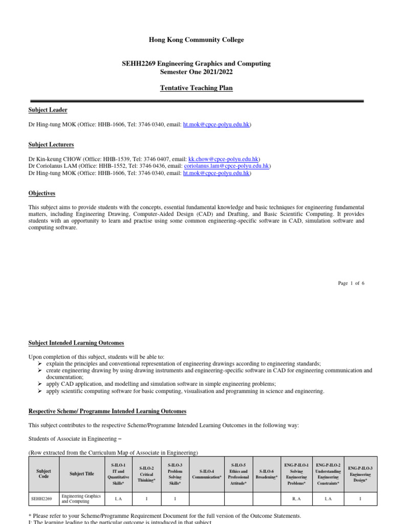 2269 Graphis and Computing Teaching Plan | PDF | Technical Drawing | Engineering