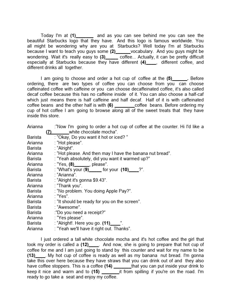 How To Order A Cup of Coffee-Listening Activity | Download Free PDF ...