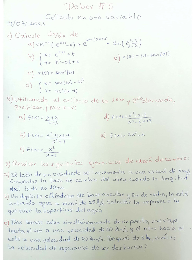 Deber No. 5 Cálculo en Una Variable | PDF