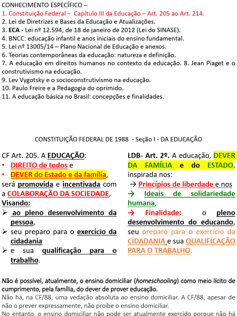 Aula 01 Constituição Educação Art. 205 A 214 Estudar | PDF | Pré-escola ...