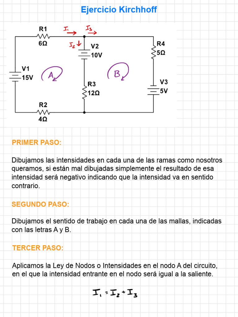 Ejercicio Kirchhoff | PDF | Electricidad | Ingenieria Eléctrica