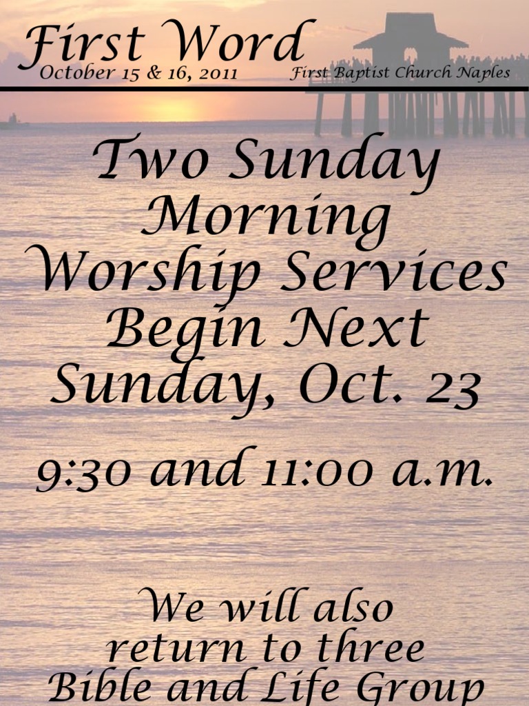 Two Sunday Morning Worship Services Begin Next Sunday, Oct. 23 | PDF ...