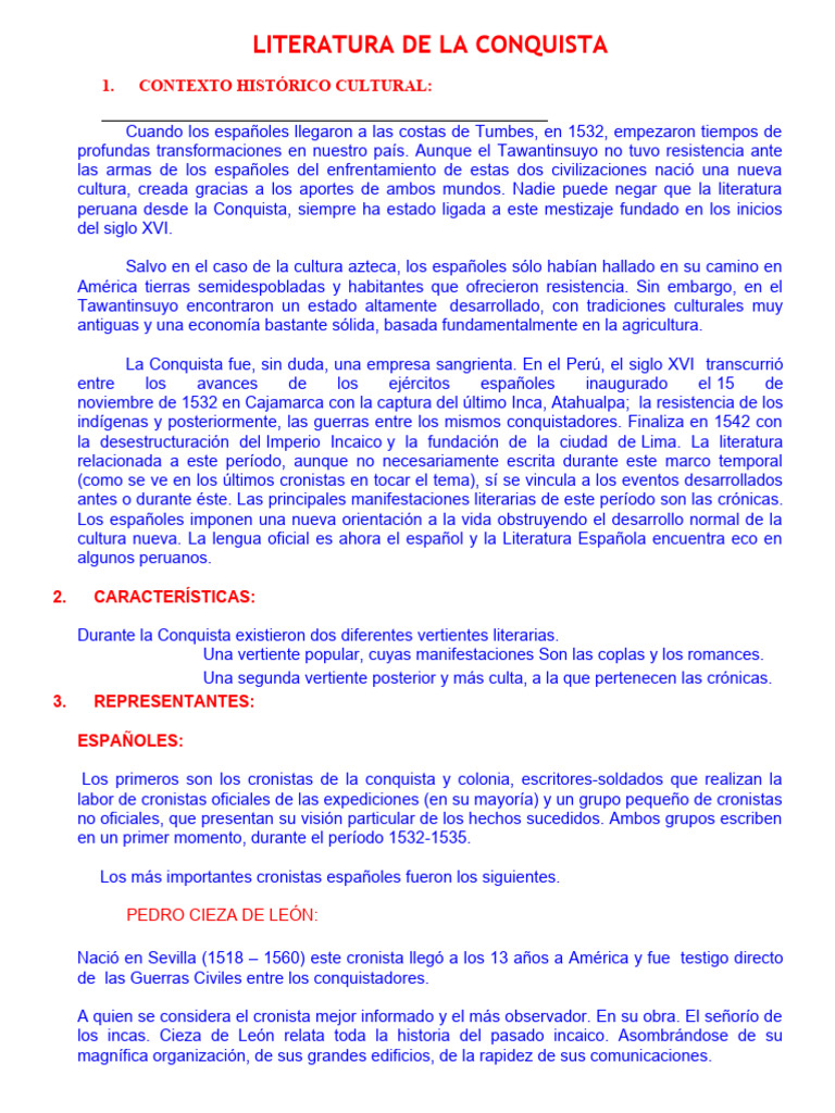 Literatura de La Conquista | PDF | Imperio Inca | Perú