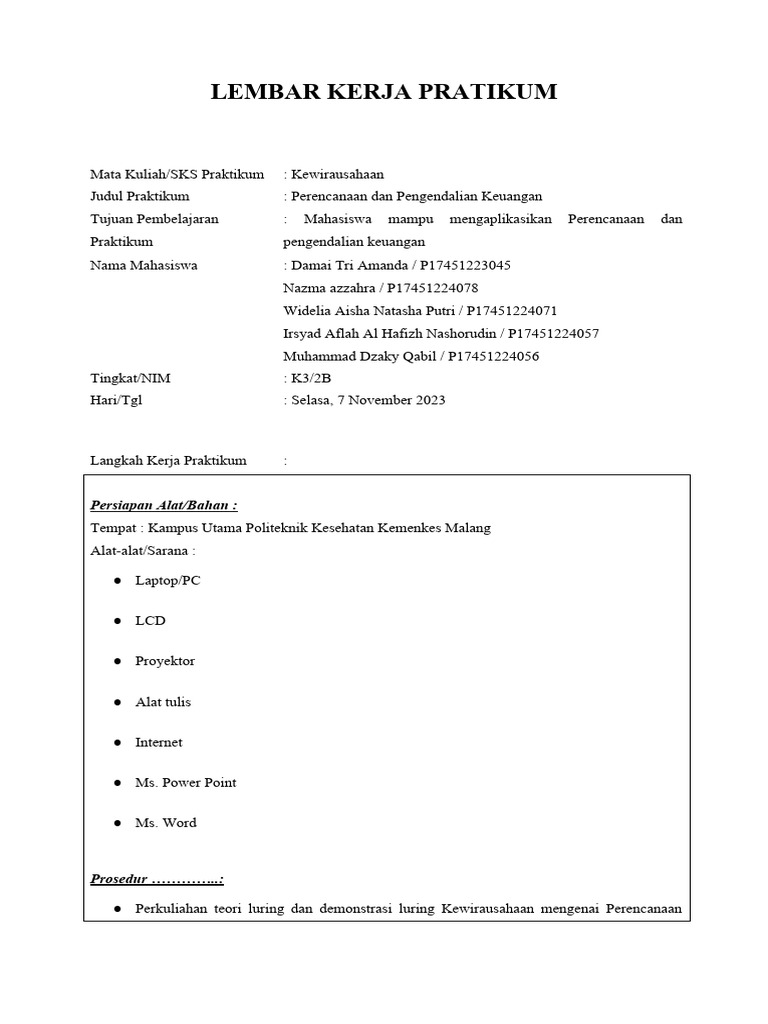 Lembar Kerja Praktikum - Kwu Kel. 5B - TM 15 | PDF