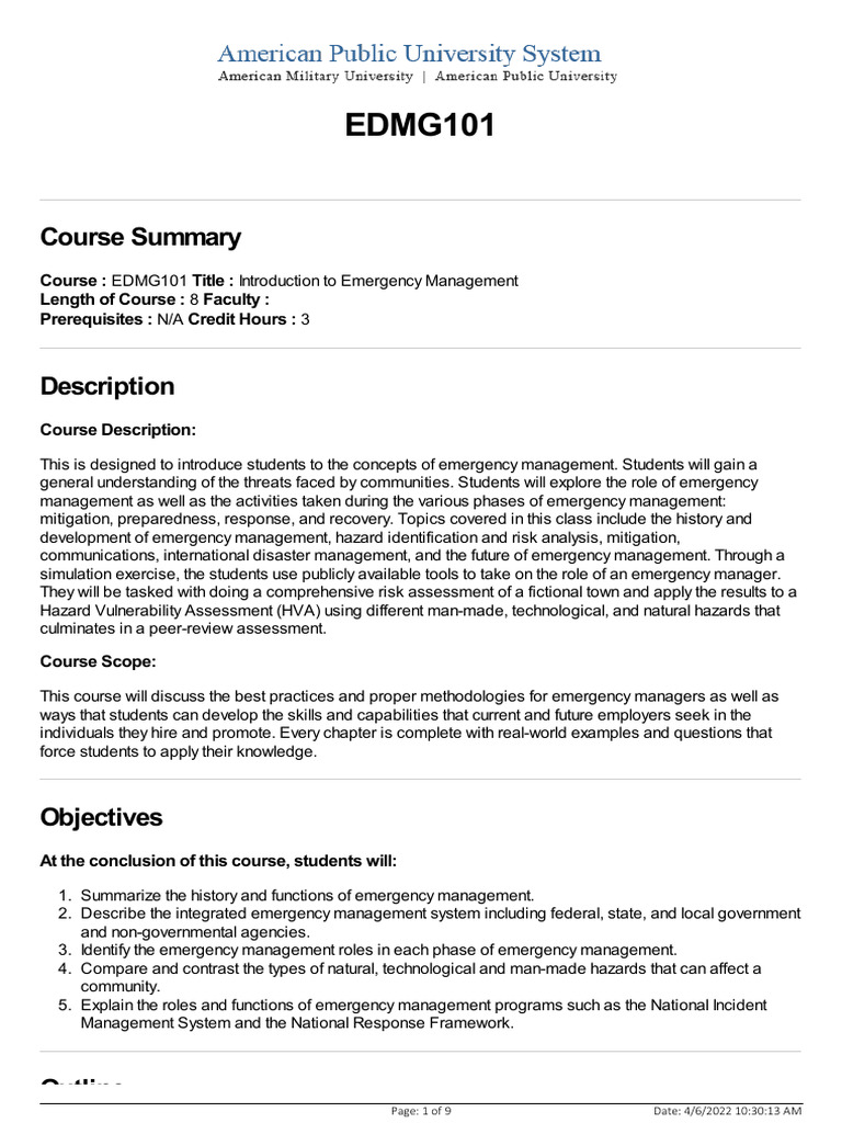 Syllabus | PDF | Emergency Management | Emergency
