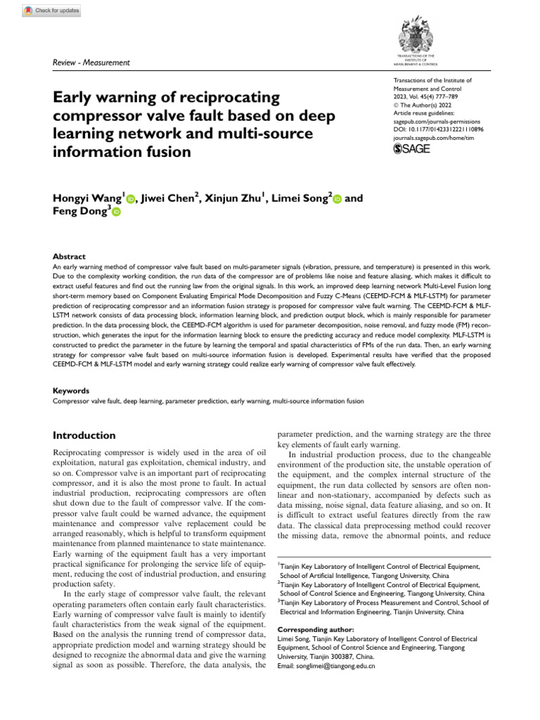 Wang Et Al 2022 Early Warning of Reciprocating Compressor Valve Fault ... Wang Et Al 2022 Early Warning of Reciprocating Compressor Valve Fault ...