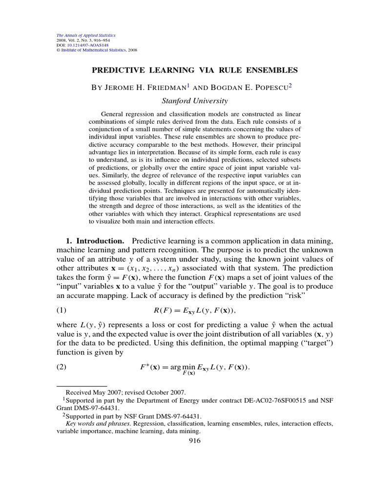 Friedman - PREDICTIVE LEARNING VIA RULE ENSEMBLES | PDF | Dependent And Independent Variables ...
