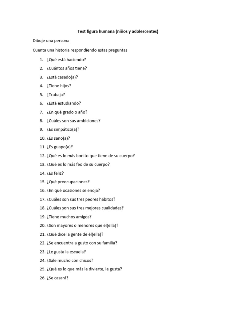 Test Figura Humana Ninos y Adolescentes | PDF