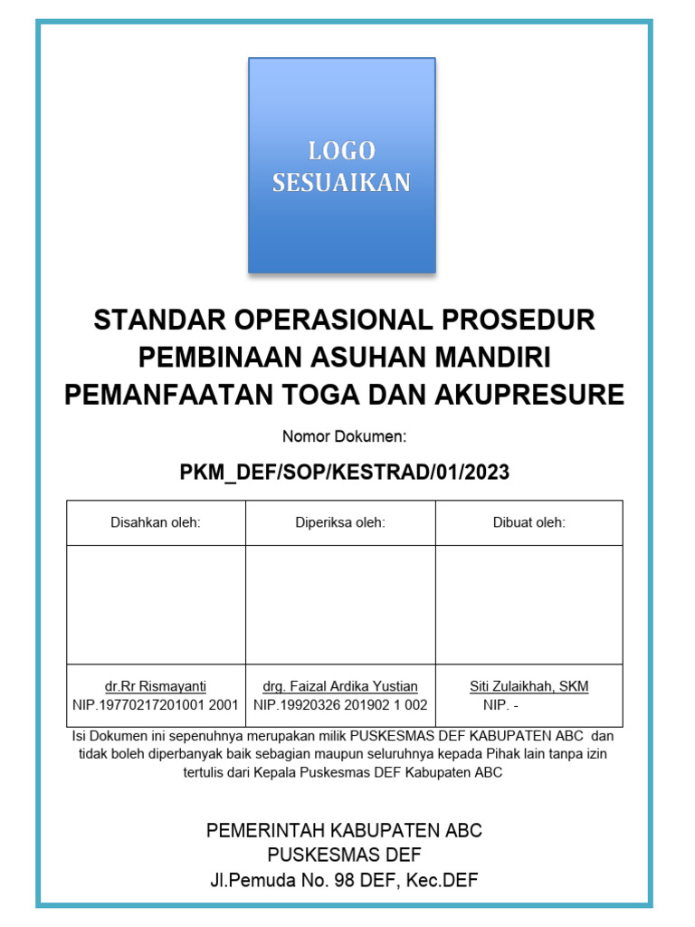 SOP Pembinaan Asuhan Mandiri Toga | PDF